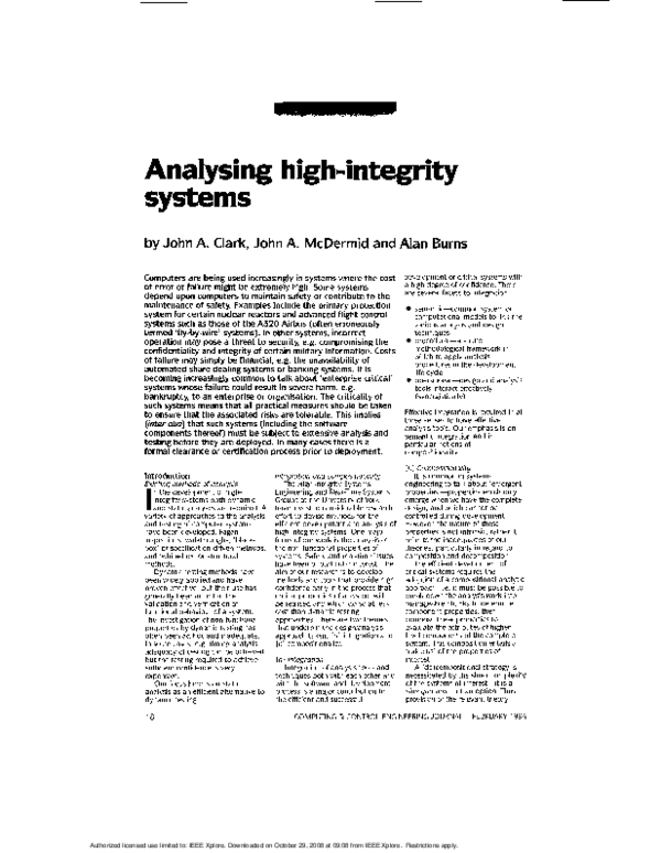 (PDF) Analysing high-integrity systems