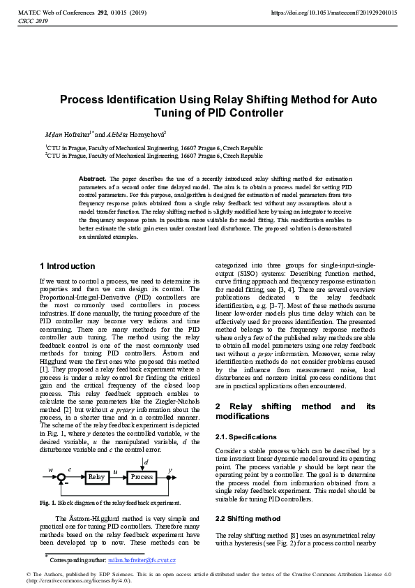 (PDF) Process Identification Using Relay Shifting Method for Auto Tuning of PID Controller ...