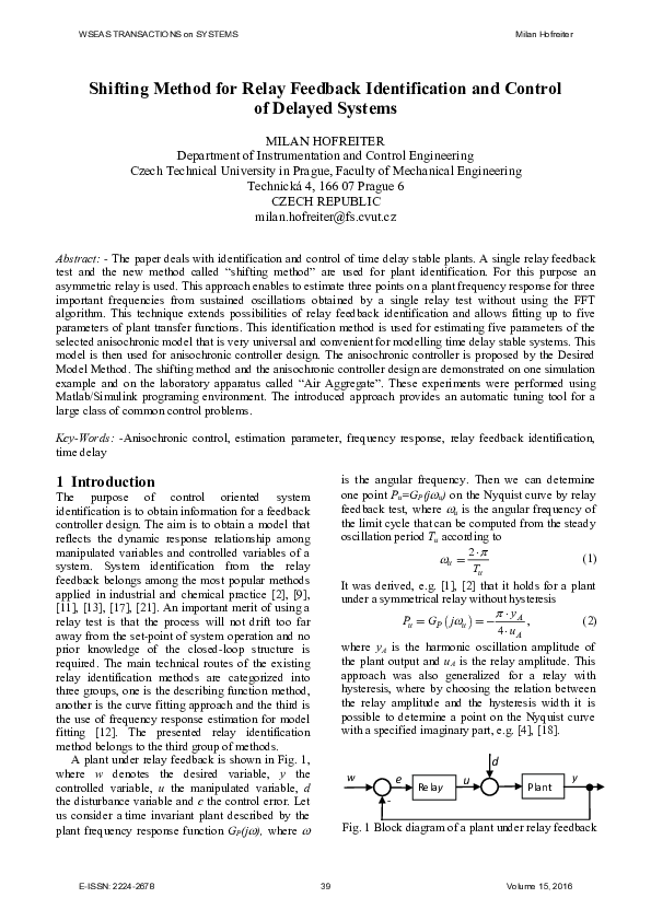 (PDF) Shifting Method for Relay Feedback Identification