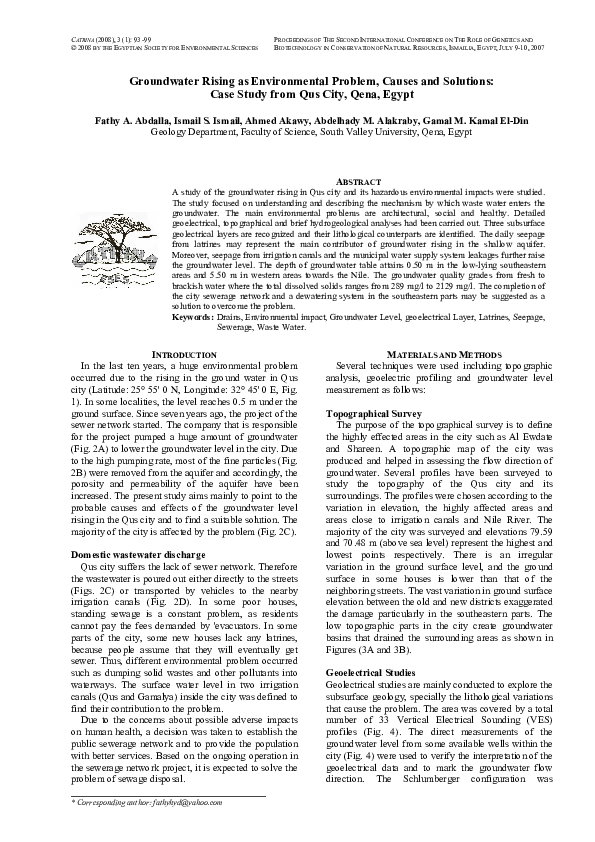 (PDF) Groundwater Rising as Environmental Problem, Causes and Solutions: Case Study from Qus ...