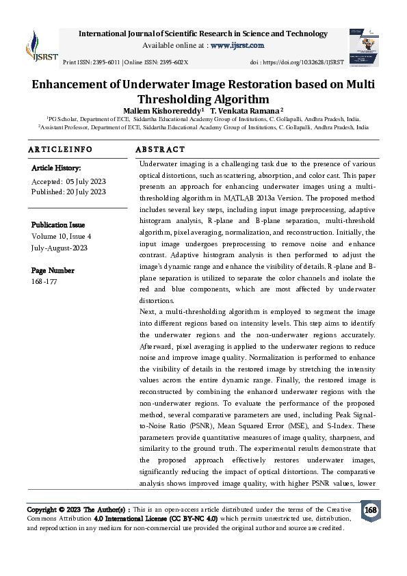 (PDF) Enhancement of Underwater Image Restoration based on Multi Thresholding Algorithm ...