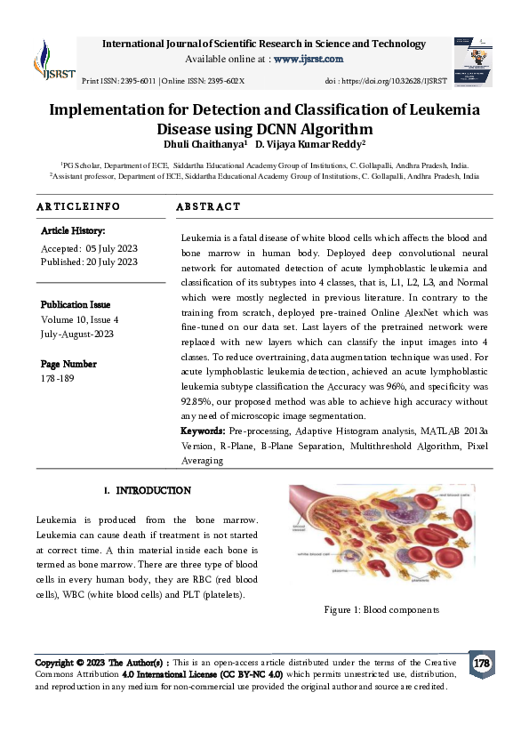 Pdf Implementation For Detection And Classification Of Leukemia