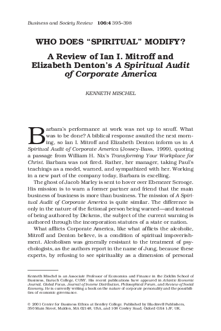 (PDF) Who Does "Spiritual" Modify? A Review of Ian I. Mitroff and ...