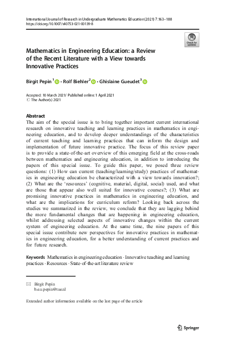 (PDF) Mathematics in Engineering Education: a Review of the Recent ...