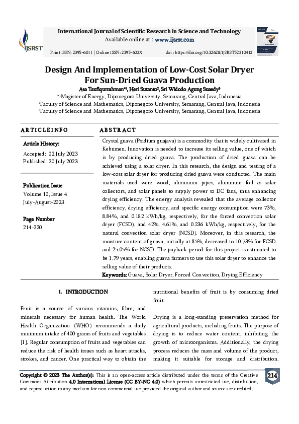 (PDF) Design And Implementation of Low-Cost Solar Dryer For Sun-Dried Guava Production