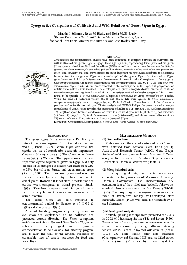 (PDF) Cytogenetics Comparison of Cultivated and Wild Relatives of Genus ...
