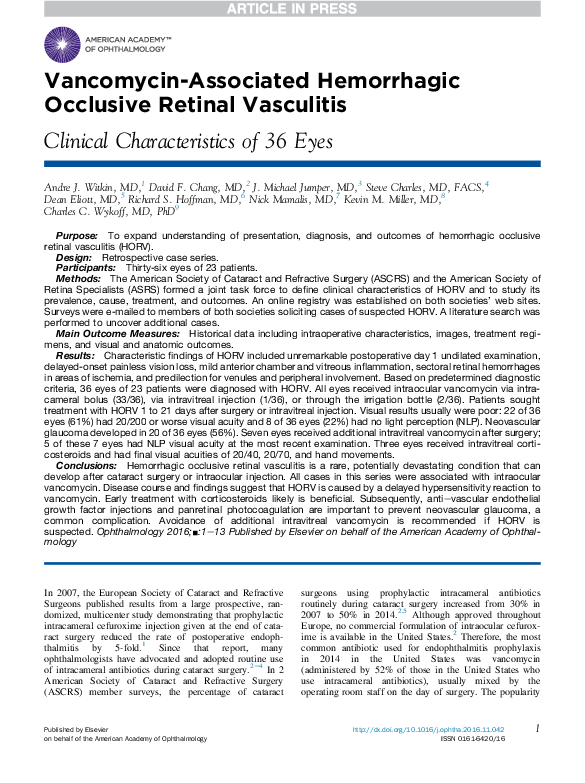 (PDF) Vancomycin-Associated Hemorrhagic Occlusive Retinal Vasculitis