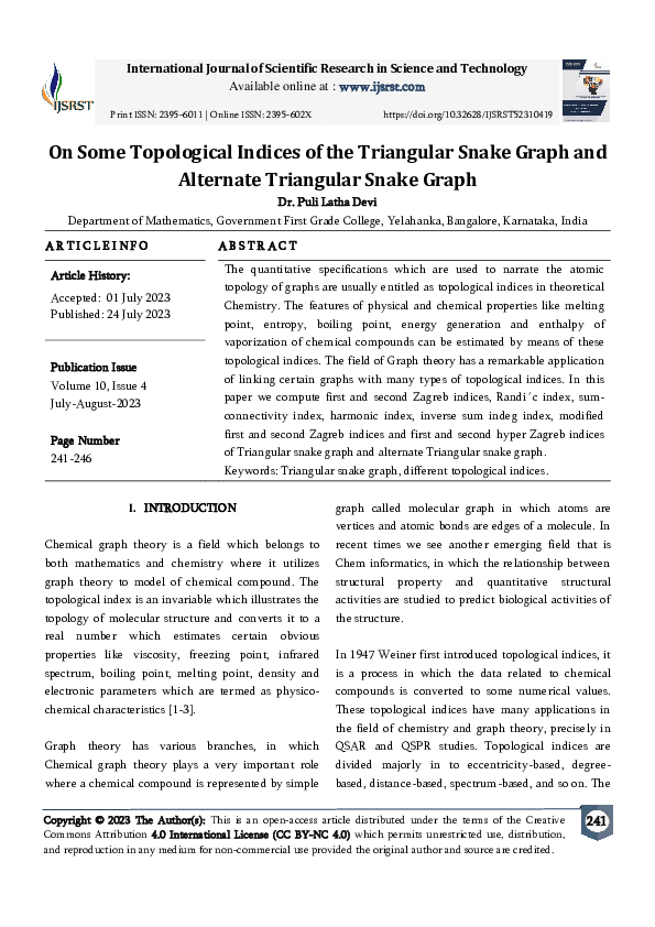 (PDF) On Some Topological Indices of the Triangular Snake Graph and Alternate Triangular Snake Graph