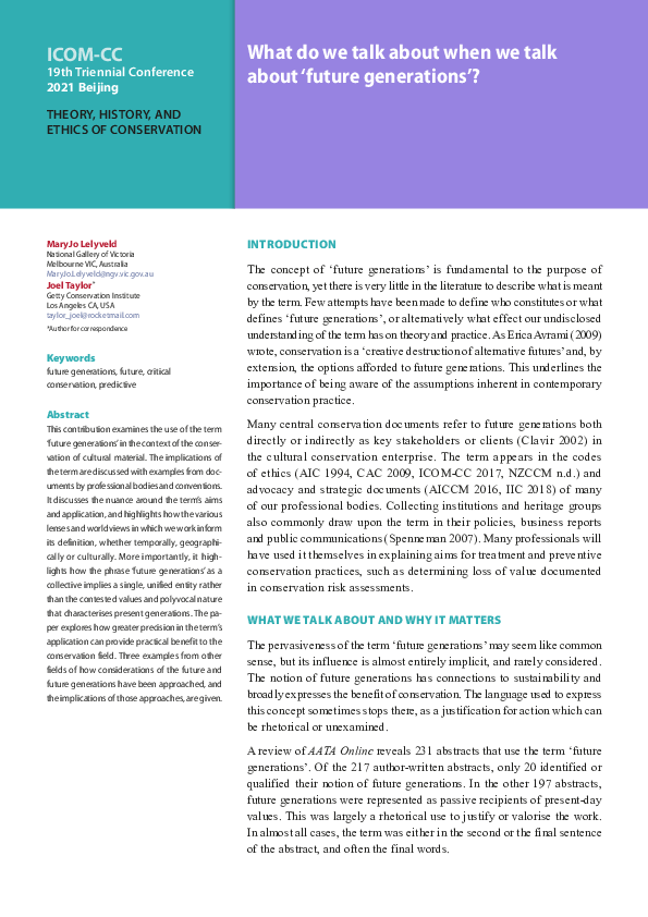 (PDF) What do we talk about when we talk about 'future generations'