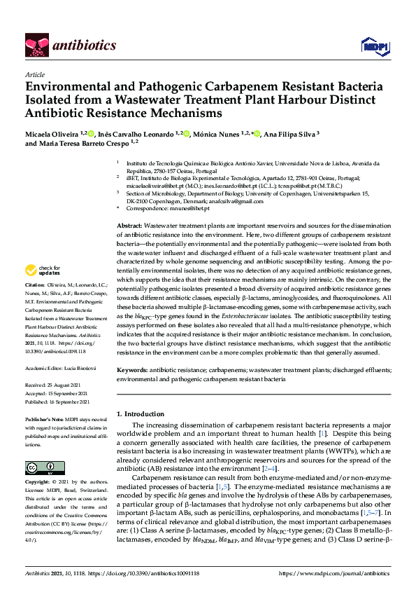 (PDF) Environmental and Pathogenic Carbapenem Resistant Bacteria Isolated from a Wastewater ...