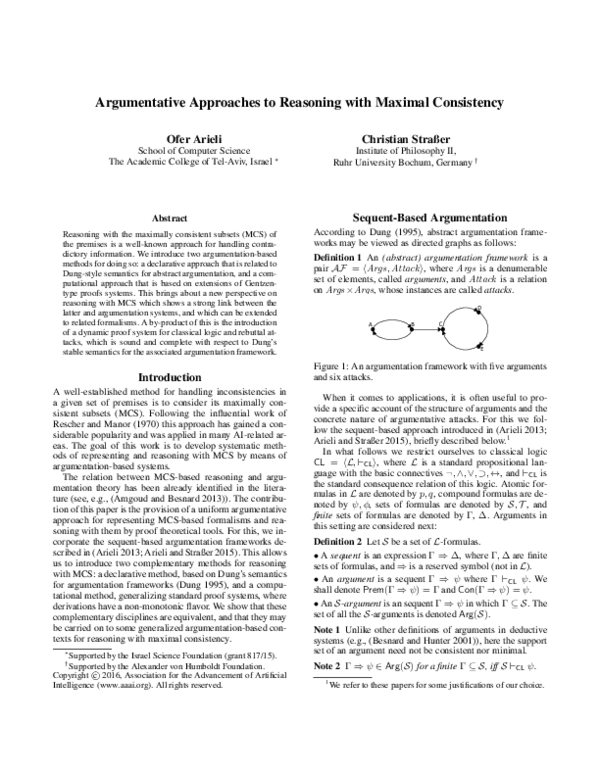 (PDF) Argumentative Approaches to Reasoning with Maximal Consistency
