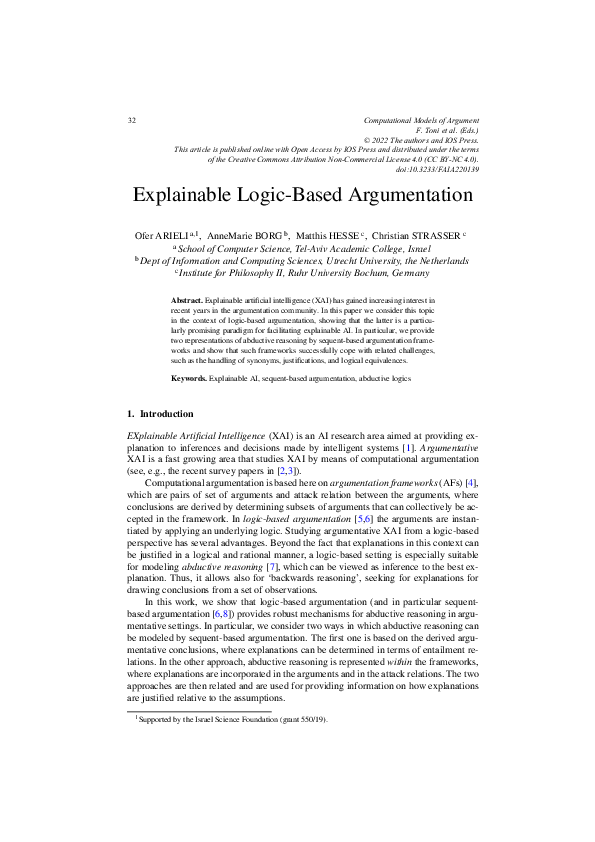(PDF) Explainable Logic-Based Argumentation