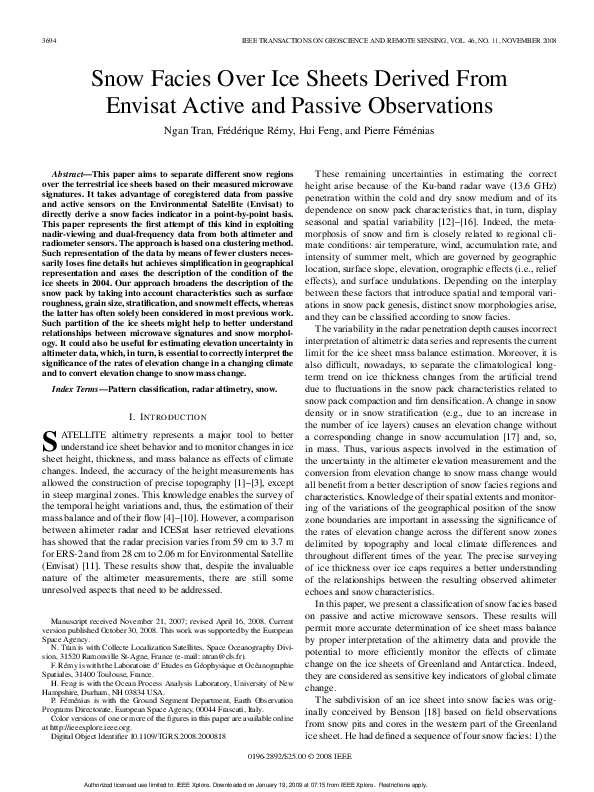 (PDF) Snow Facies Over Ice Sheets Derived From Envisat Active and ...