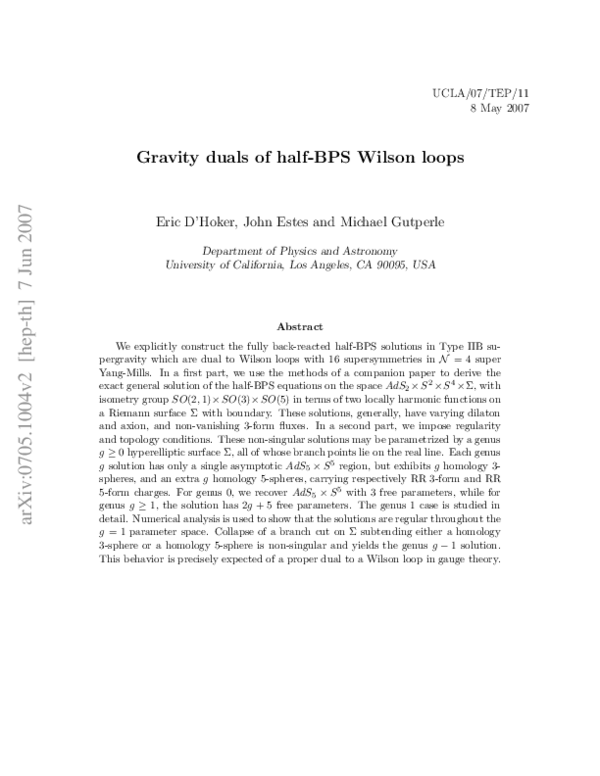 (PDF) Gravity duals of half-BPS Wilson loops