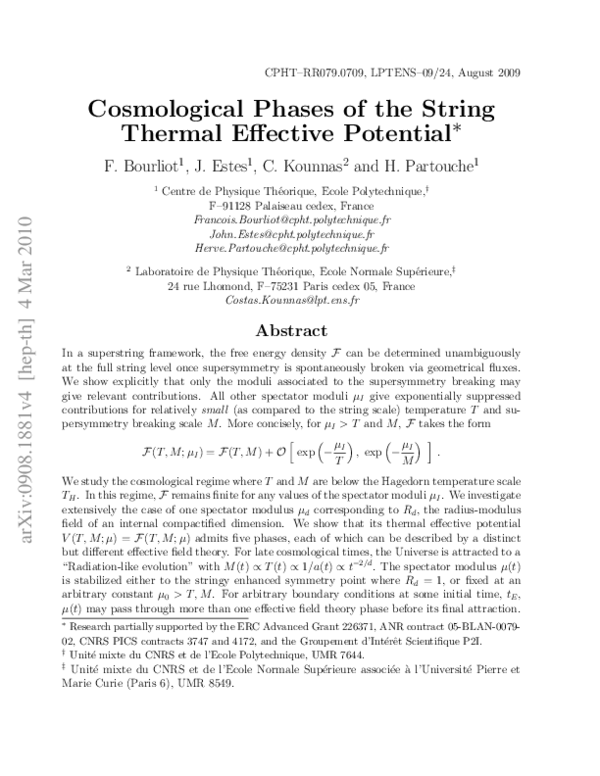 (PDF) Cosmological phases of the string thermal effective potential