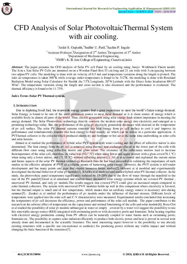 (PDF) CFD Analysis of Solar PhotovoltaicThermal System with air cooling
