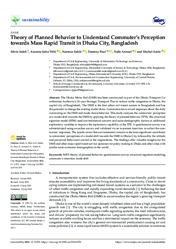 (PDF) Theory of Planned Behavior to Understand Commuter’s Perception towards Mass Rapid Transit ...