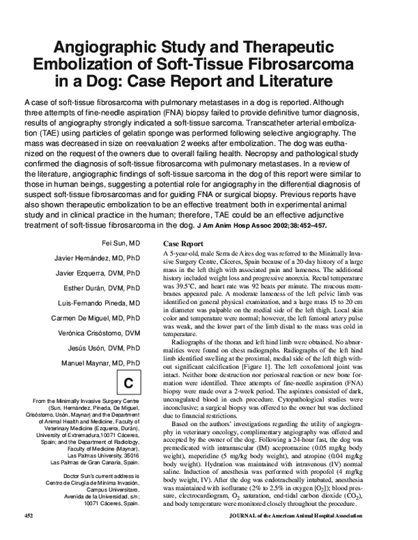 (PDF) Angiographic Study and Therapeutic Embolization of Soft-Tissue Fibrosarcoma in a Dog: Case ...