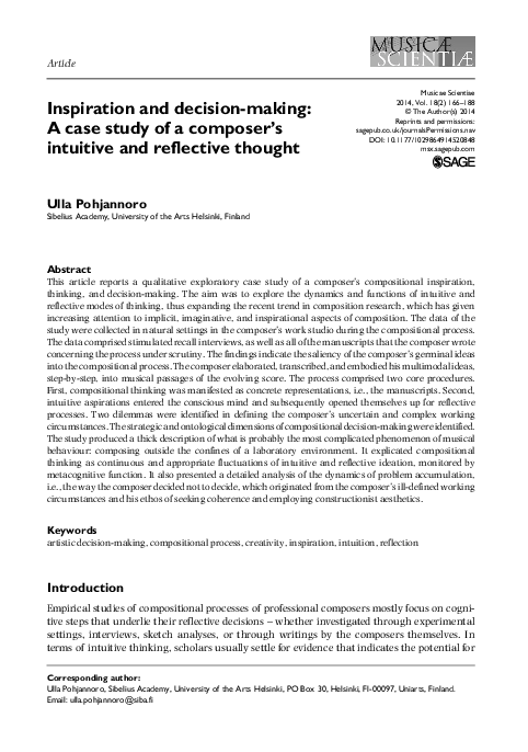 (PDF) Inspiration and decision-making: A case study of a composer's ...