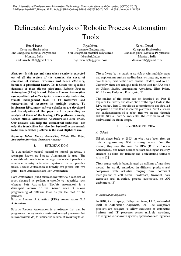 Pdf Delineated Analysis Of Robotic Process Automation Tools