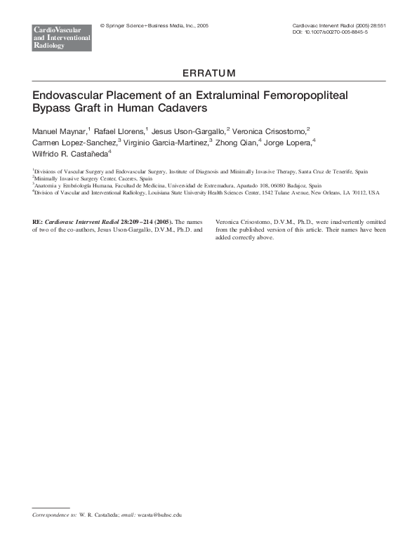 (PDF) Endovascular Placement of an Extraluminal Femoropopliteal Bypass ...