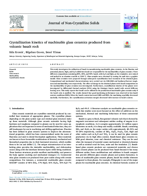 (PDF) Crystallization kinetics of machinable glass ceramics produced ...