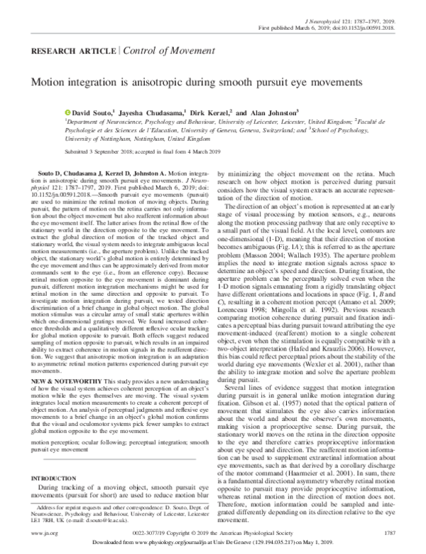 (PDF) Control of Movement Motion integration is anisotropic during smooth pursuit eye movements