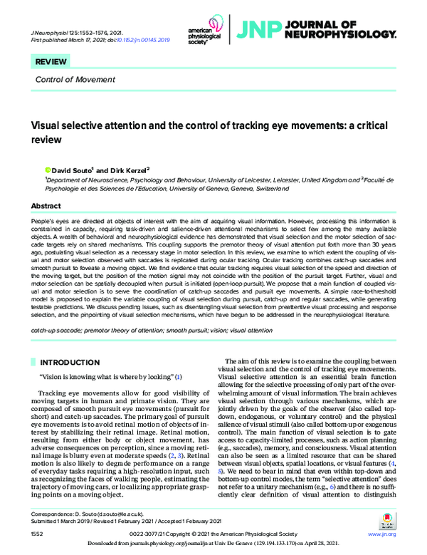 (PDF) Visual selective attention and the control of tracking eye movements: a critical review ...