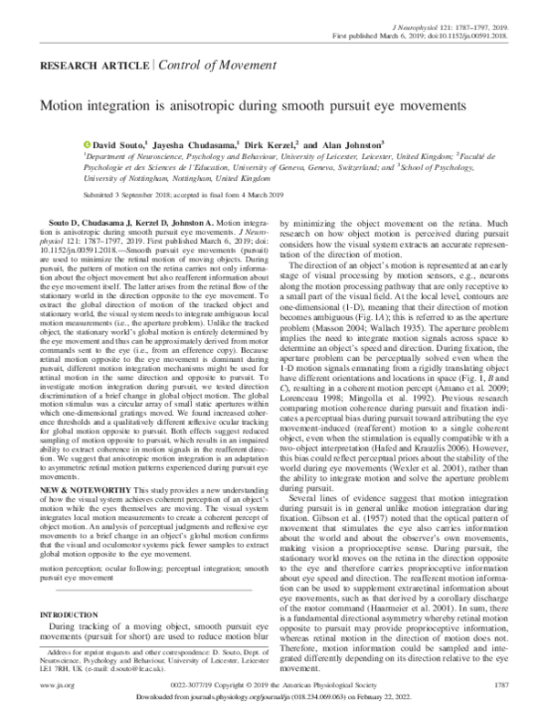 (PDF) Motion integration is anisotropic during smooth pursuit eye movements | David Souto ...