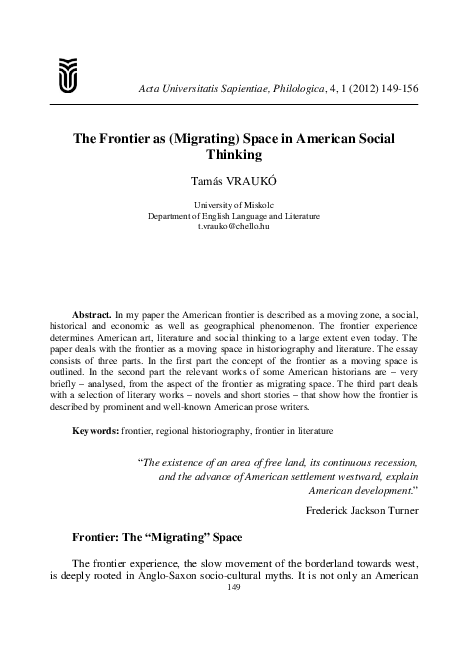 (PDF) The Frontier as (Migrating) Space in American Social Thinking ...