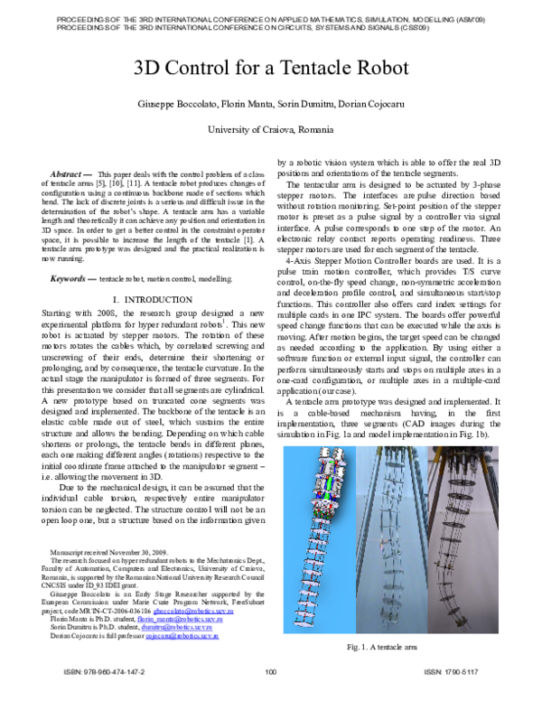 (PDF) Control for a Tentacle Robot