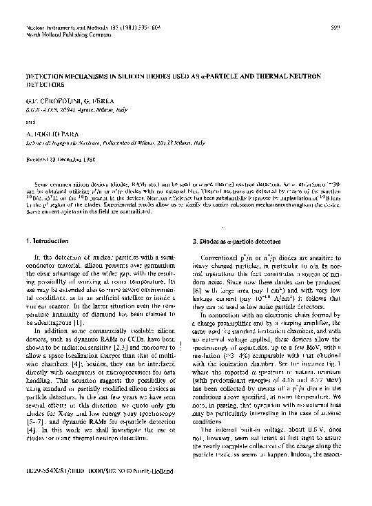 (PDF) Detection mechanisms in silicon diodes used as -particle and thermal neutron detectors