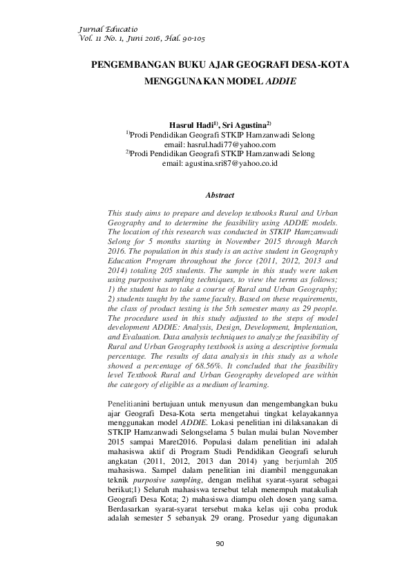 (PDF) Pengembangan Buku Ajar Geografi Desa-Kota Menggunakan Model Addie (PDF) Pengembangan Buku Ajar Geografi Desa-Kota Menggunakan Model Addie
