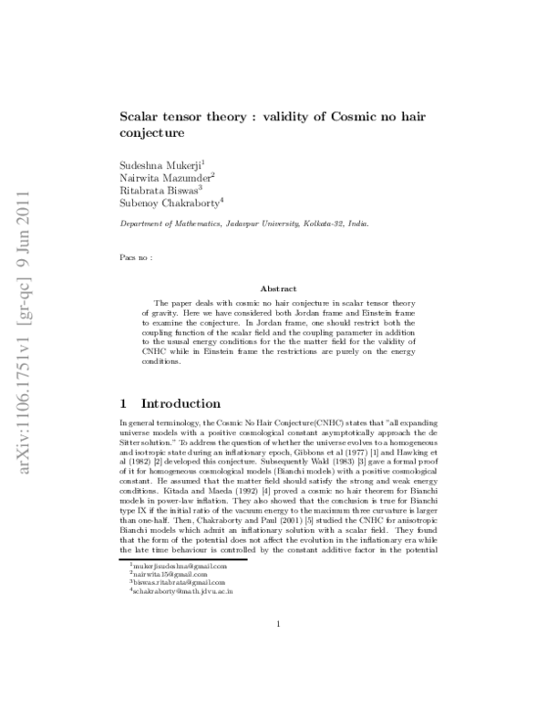 Pdf Scalar Tensor Theories Of Gravity Validity Of The Cosmic No Hair Conjecture
