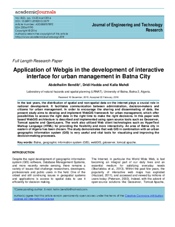 Pdf Application Of Webgis In The Development Of Interactive Interface