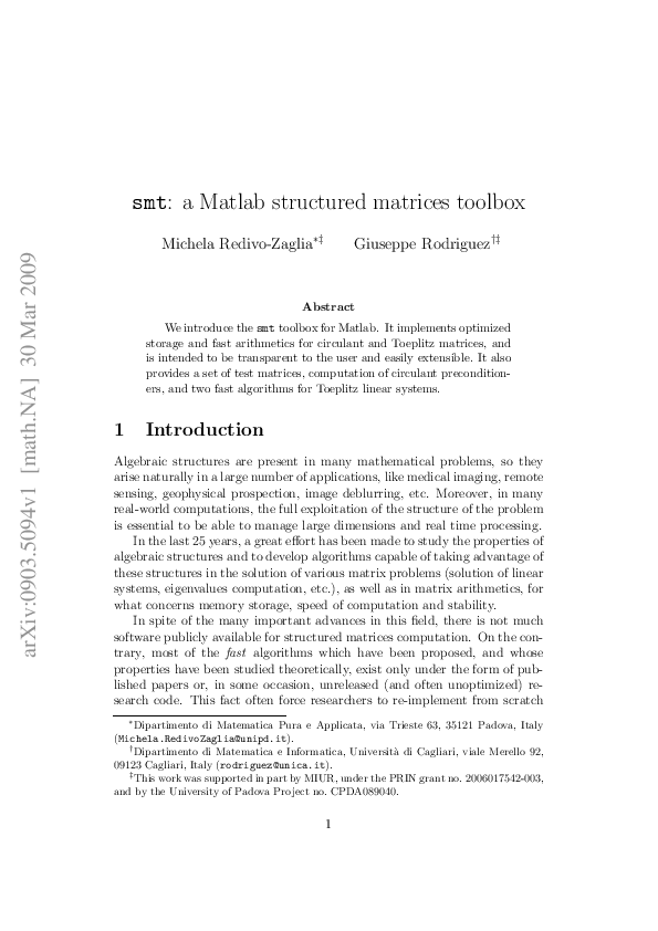 (PDF) smt: a Matlab toolbox for structured matrices