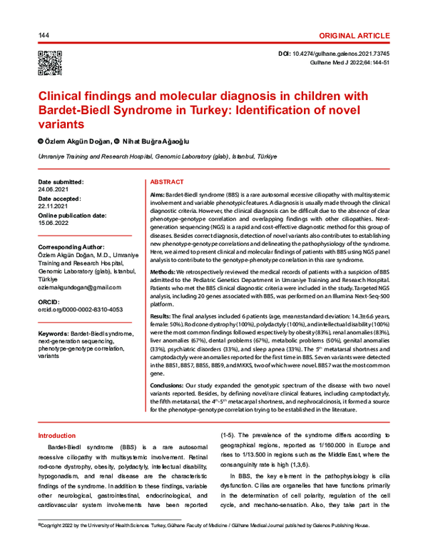 (PDF) Clinical findings and molecular diagnosis in children with Bardet ...
