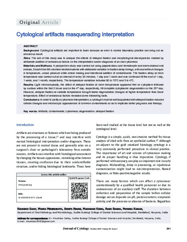 (PDF) Cytological artifacts masquerading interpretation