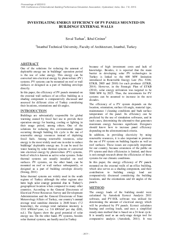 (PDF) Investigating Energy Efficiency of Pv Panels Mounted on Buildings ...