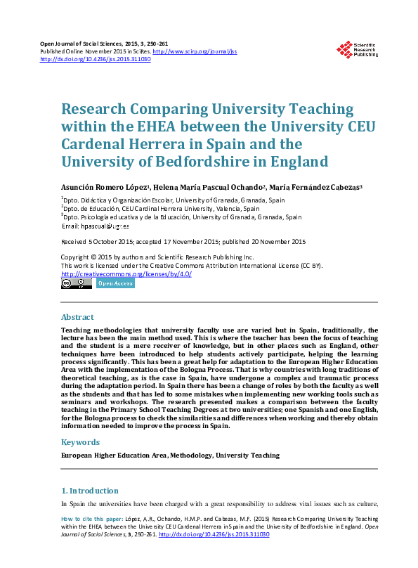 (PDF) Research Comparing University Teaching within the EHEA between the University CEU Cardenal ...