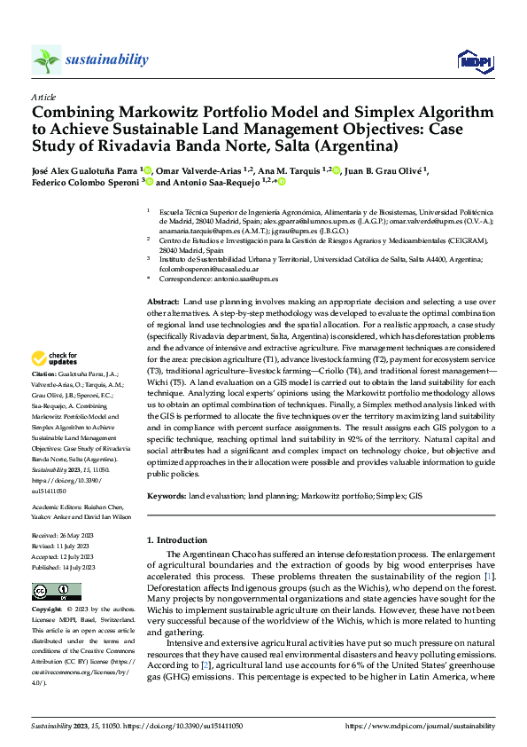 (PDF) Combining Markowitz Portfolio Model and Simplex Algorithm to Achieve Sustainable Land ...