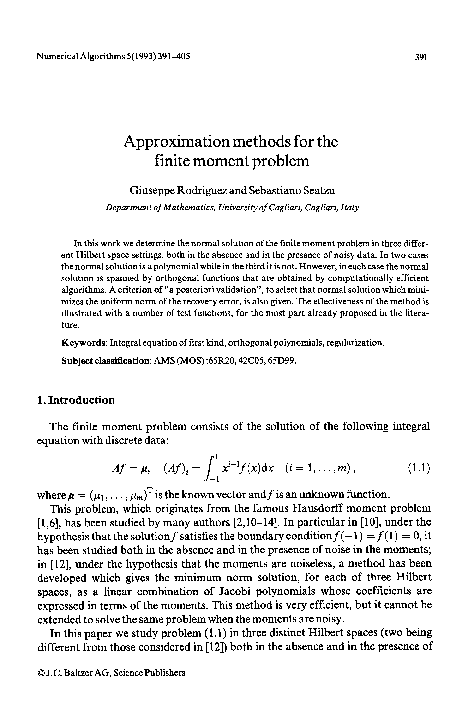 Approximation methods for the finite moment problem