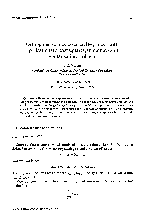 Pdf Orthogonal Splines Based On B Splines — With Applications To Least Squares Smoothing And