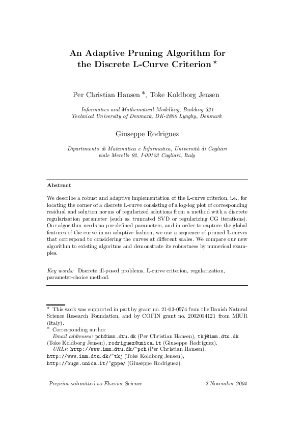(PDF) An adaptive pruning algorithm for the discrete L-curve criterion