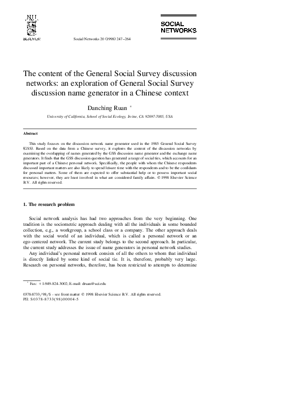 (PDF) The content of the General Social Survey discussion networks: an ...