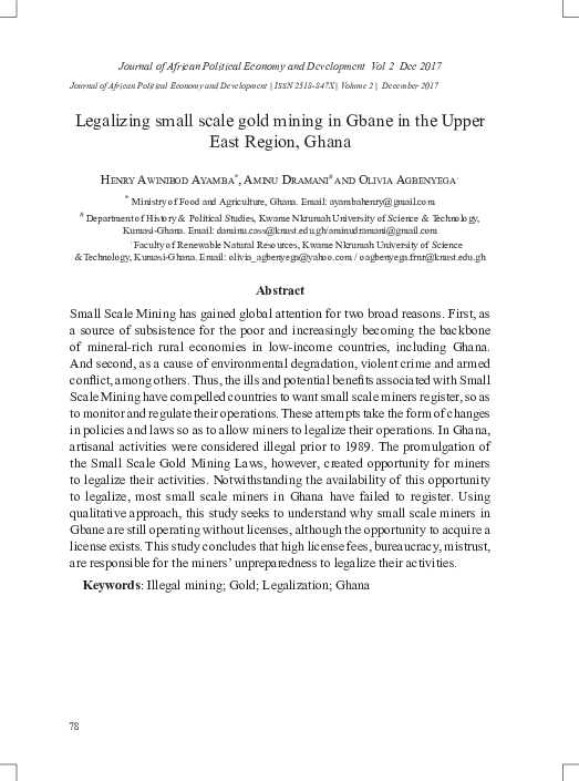 (PDF) Legalizing small scale gold mining in Gbane in the Upper East Region, Ghana