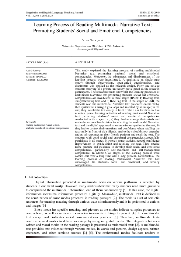 (PDF) Learning Process of Reading Multimodal Narrative Text: Promoting Students' Social and ...