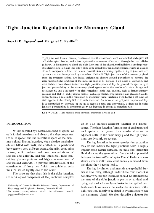 (PDF) Tight Junction Regulation in the Mammary Gland