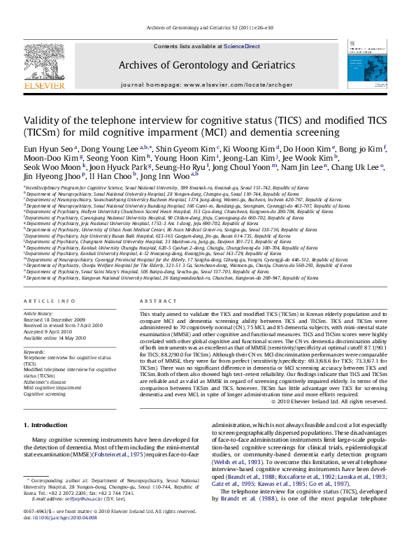 (PDF) Validity of the Telephone Interview for Cognitive Status (TICS ...