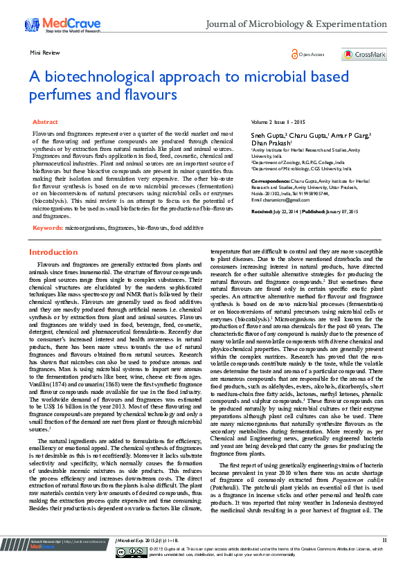 (PDF) A Biotechnological Approach to Microbial Based Perfumes and Flavours